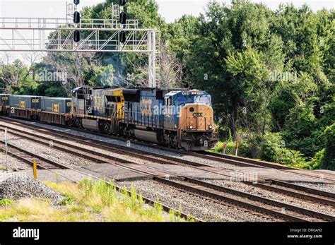 Csx Locomotives Emd Sd70mac No 4763 And Ge Cw44 6 No 677 On Intermodal