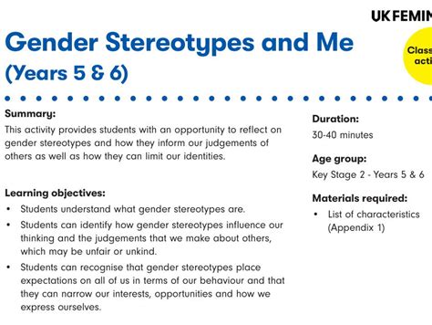 Exploring Gender Stereotypes Years 5 And 6 Teaching Resources