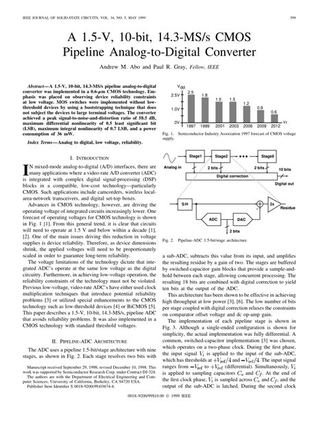 pdf a 1 5 v 10 bit 14 3 ms s cmos pipeline analog to digital converter