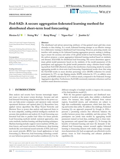 Pdf Fed‐sad A Secure Aggregation Federated Learning Method For Distributed Short‐term Load
