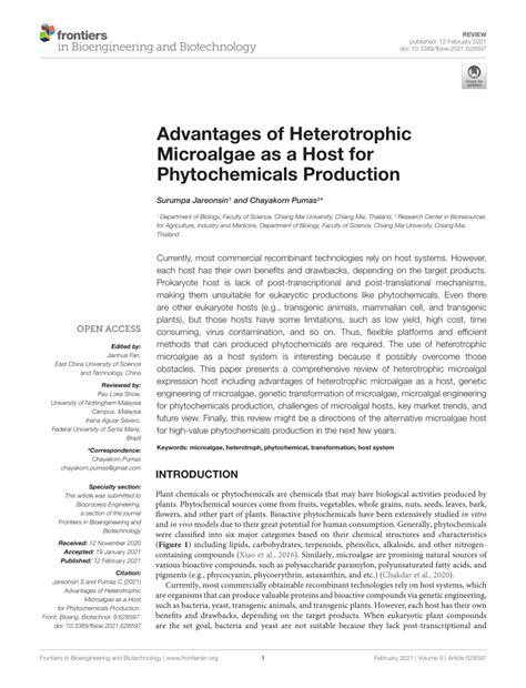 Pdf Advantages Of Heterotrophic Microalgae As A Host For