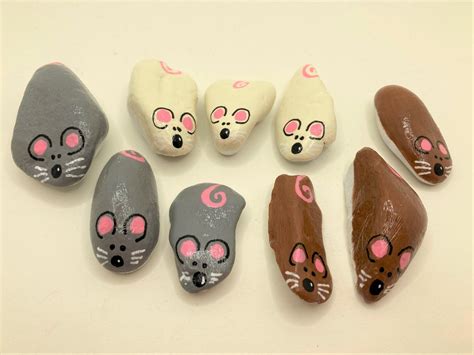 Set Of 3 Mice Stones Rocks Indoor Decor Garden Decorations T