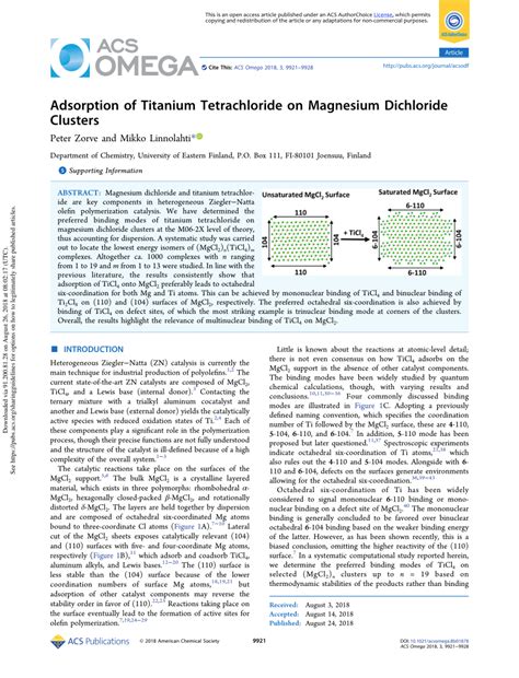 Pdf Adsorption Of Titanium Tetrachloride On Magnesium Dichloride Clusters