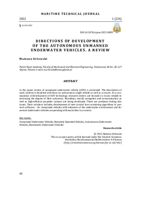 Pdf Directions Of Development Of The Autonomous Unmanned Underwater Vehicles A Review