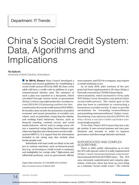 Chinas Social Credit System Data Algorithms And Implications Pdf