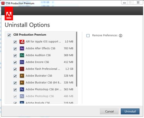 Solved Uninstall Selected Cs6 Applications Adobe Community 5493877
