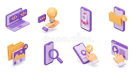Isometric 3d Icons Mobile App Development Programming Idea Stock