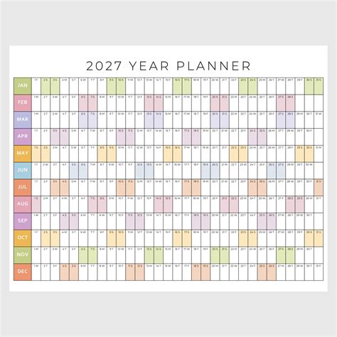 2027 Printable Year Planner Large Wall Calendar 2027 Yearly Wall