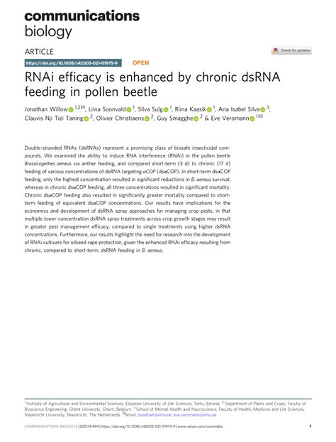 Pdf Rnai Efficacy Is Enhanced By Chronic Dsrna Feeding In Pollen Beetle
