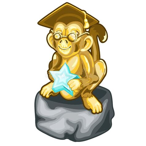 Vector Golden Figurine Of Wise Monkey With A Star Stock Vector