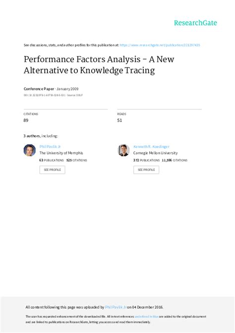 Pdf Performance Factors Analysis A New Alternative To Knowledge Tracing