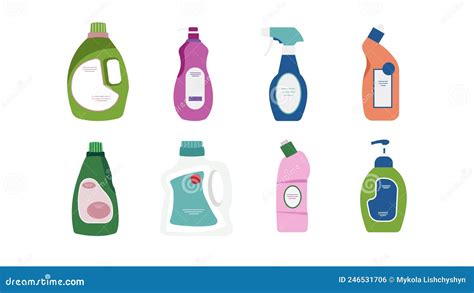 Set Of Detergents On White Background Vector Illustration Bottles Of