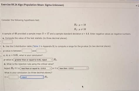 Solved Exercise 09 24 Algo Population Mean Sigma Unknown
