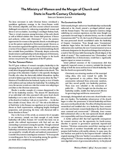 Pdf The Ministry Of Women And The Merger Of Church And State In