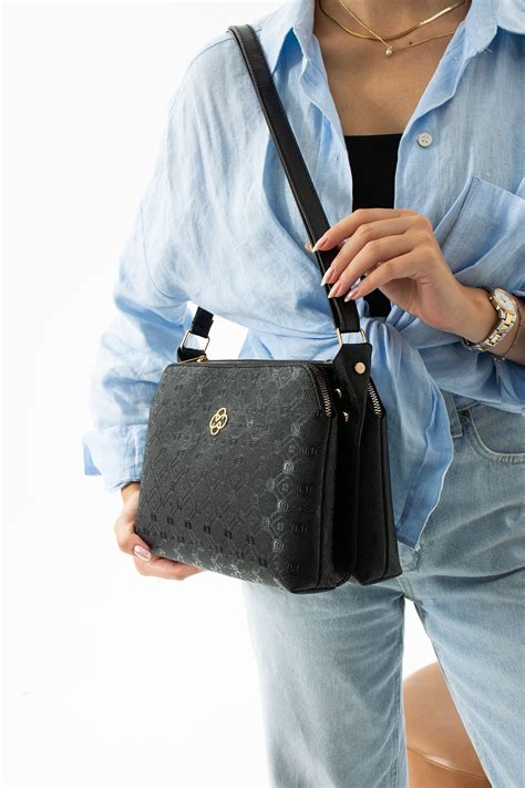 Mugalas Black Polo Patterned Vegan Leather Quality Bag With