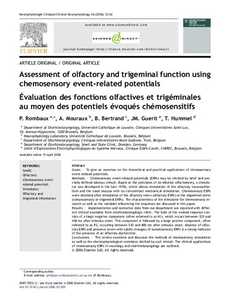 Pdf Assessment Of Olfactory And Trigeminal Function Using