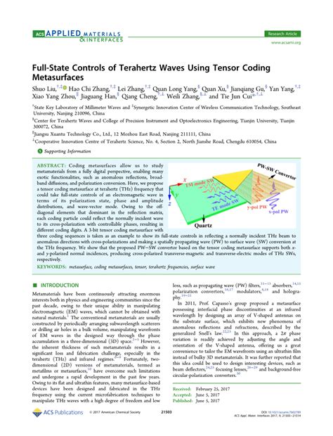 pdf full state controls of terahertz waves using tensor coding