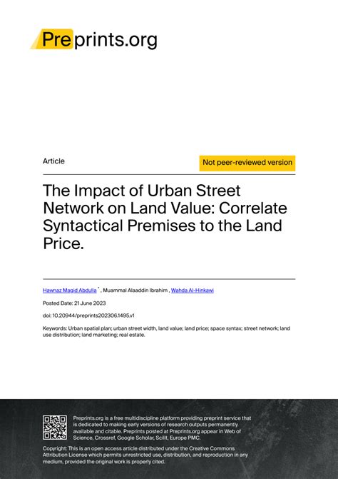 Pdf The Impact Of Urban Street Network On Land Value Correlate