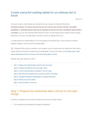 Fillable Online Create And Print Mailing Labels For An Address List In Excel Hide All If You