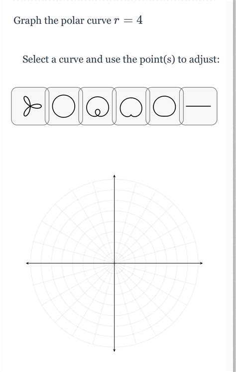 Solved: Graph the polar curve r=4 Select a curve and use the point(s) to adjust: [Calculus]