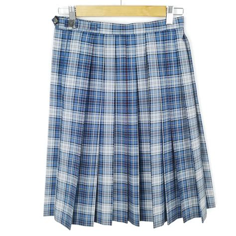 制服市場 愛知県 刈谷東高校 チェックスカート 水色・グレー・赤系 夏物 Uu9311