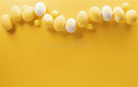 Happy Easter Colourful Easter Eggs On Yellow Background Decoration