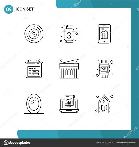 Set Vector Outlines Grid Piano Education Analytics Wireframe Mockup Editable Stock Vector By
