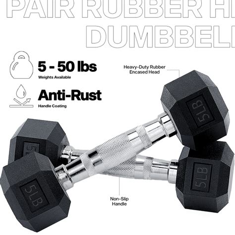 Pair 2 Pcs Rubber Hex Dumbells 5 50 Lbs Hexagonal Dumbbells 5