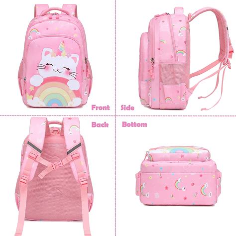 Pink Unicorn Cat Backpack Set For Girls 3pc School Bag