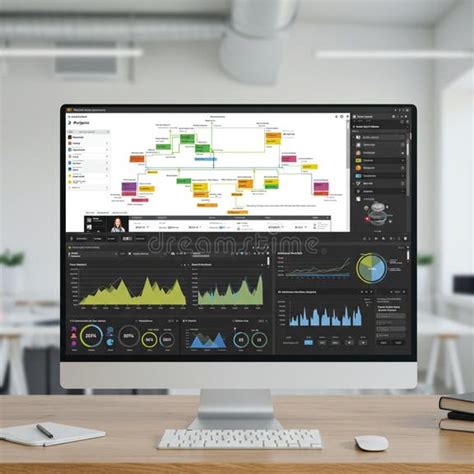 A Computer Monitor Displays A Complex Dashboard In An Office Setting