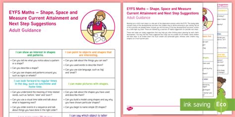 Eyfs Maths Objectives Shape Space And Measure Current Attainment