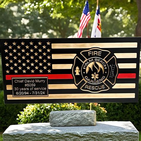 Personalized Wooden Firefighter Flag Engraved T For First Responders