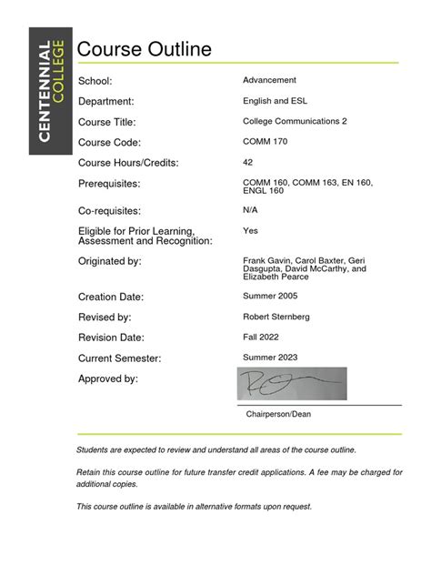 Comm 170 Course Outline And Schedule M2023 Pdf