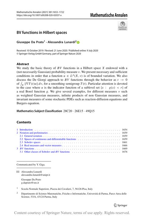 Bv Functions In Hilbert Spaces Request Pdf