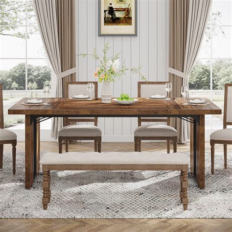 Tribesigns 71 Large Dining Table For 6 To 8 People Rustic Farmhouse