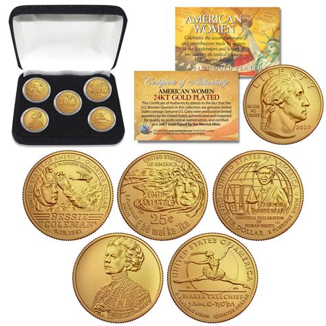 2023 24k Gold Plated American Women Quarters 5 Coin Set In Case