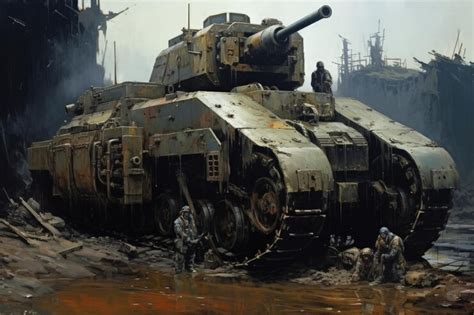 Premium Ai Image A Massive Tank Stuck In Mud Ready For War Generative Ai