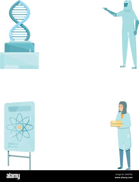 Genetic Testing Icons Set Cartoon Vector Scientist Researching Dna Molecule Science Concept