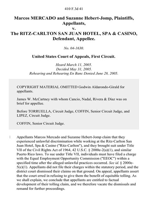 Pdf Marcos Mercado And Suzanne Hebert Jomp V The Ritz Carlton San