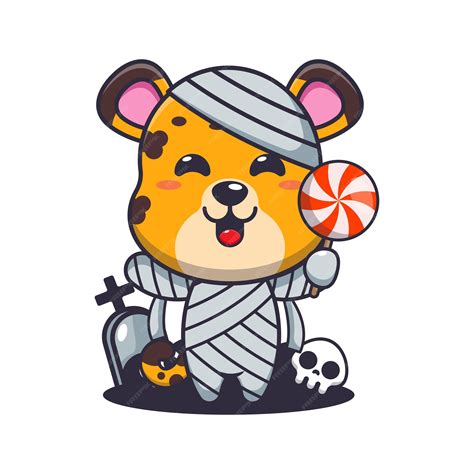 Premium Vector Mummy Leopard Holding Halloween Candy