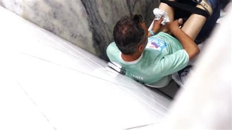 Older Gentleman Stroking His Cock In Washroom Stall