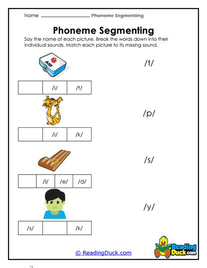 Phoneme Segmenting Worksheets Phonics Skills Reading