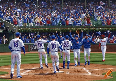 Baseball Players Celebrating On The Field In A Packed Stadium With Cheering Fans On Craiyon