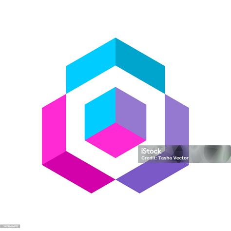 다채로운 큐브 로고 템플릿 아이소메트릭 블록 모양입니다 육각형 디자인 요소 파란색 자주색 분홍색 로고에 대한 스톡 벡터 아트 및 기타 이미지 Istock