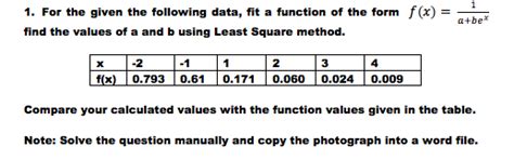 Solved 1 For The Given The Following Data Fit A Function Chegg Com