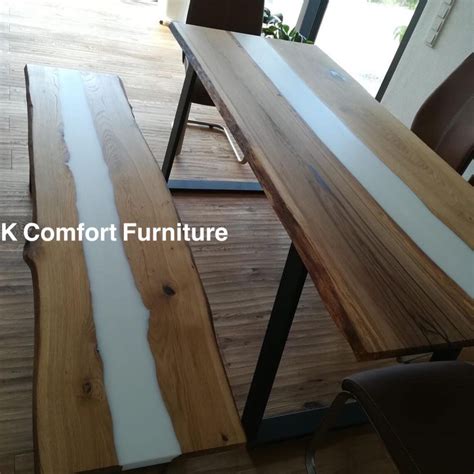 White Epoxy Study Table Live Edge Table Ocean River Table Natural