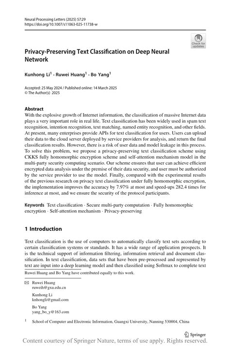 Pdf Privacy Preserving Text Classification On Deep Neural Network