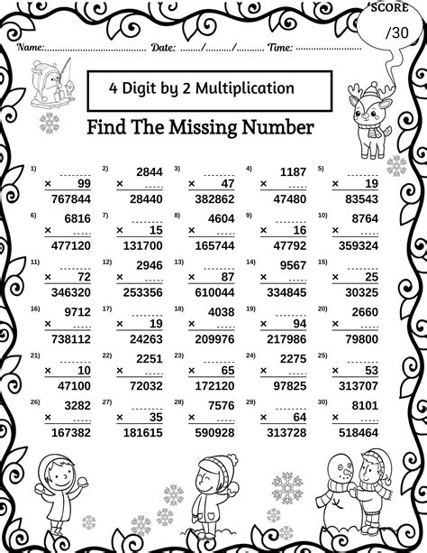 Winter 4 Digit By 2 Digit Multiplication And Divisionmissing Numbers
