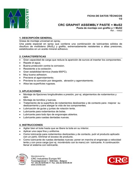 19 Crc Graphit Assembly Paste Mos2 Pdf