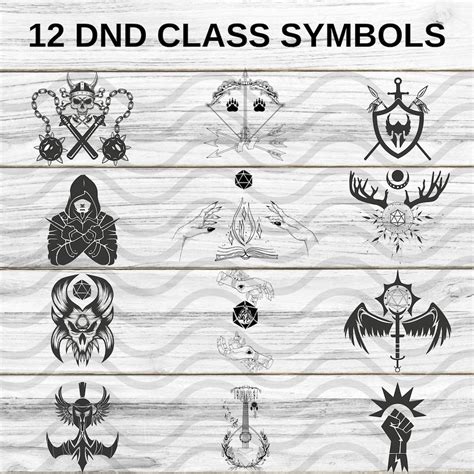 12 Black 12 White Dnd Class Symbols Dungeons And Dragons Bunlde Dnd20 Dnd Class Emblems